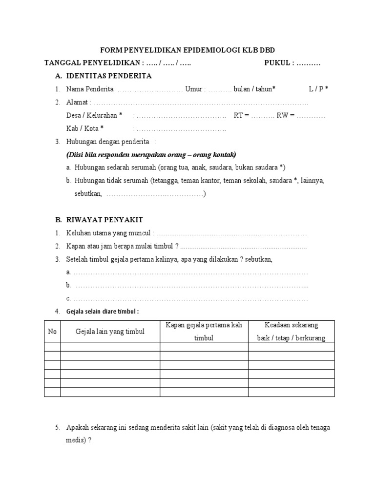 Formulir Penyelidikan Epidemiologi DBD | PDF | Kesehatan Holistik