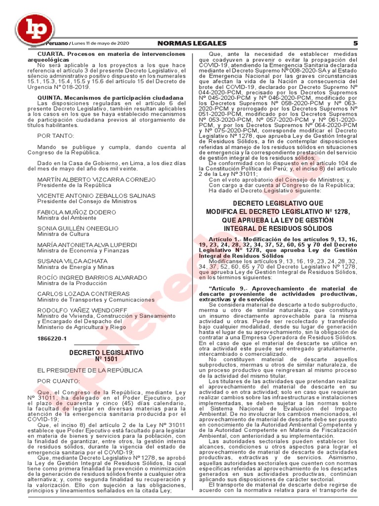 DL-1501-LP Modificatoria de La Ley 1278 | PDF | Residuos | Gestión de ...