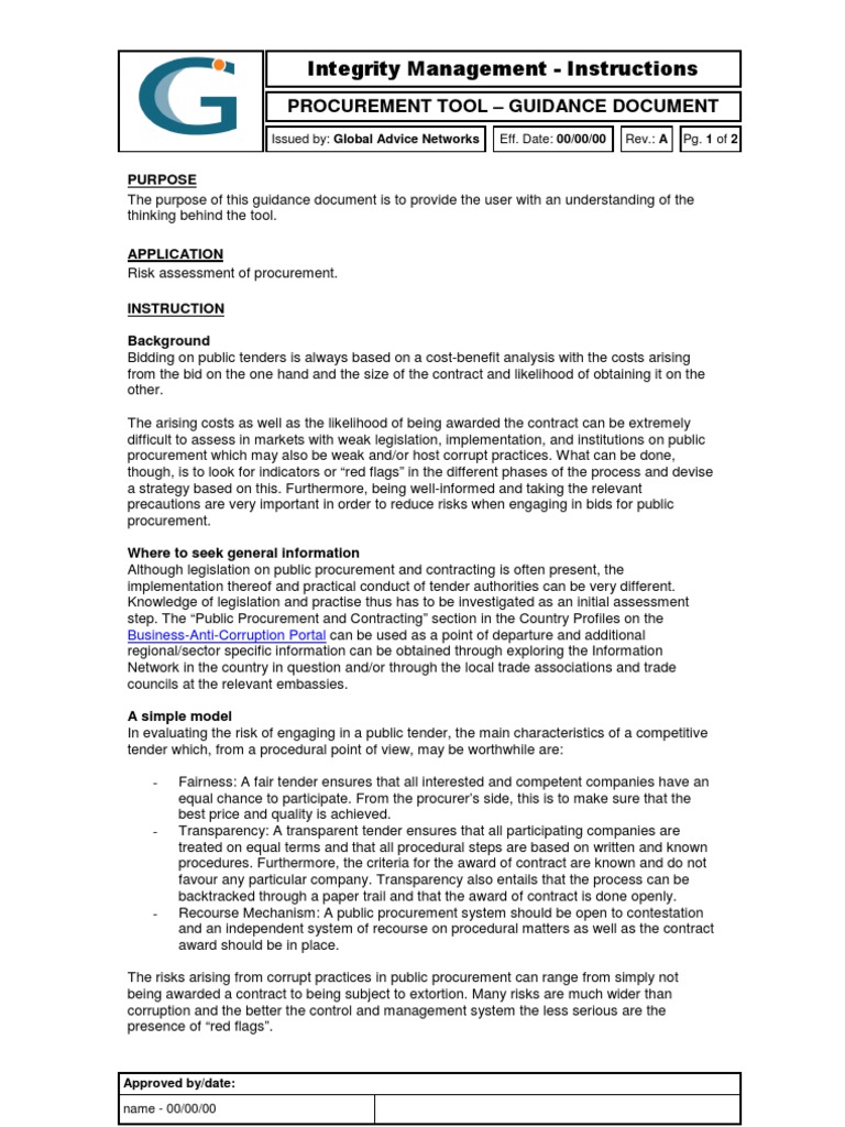 Procurement Tool Guidance Doccument | PDF | Procurement | Transparency ...