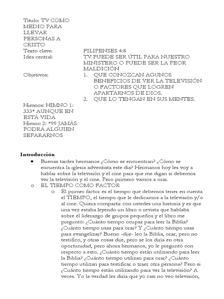 Bosquejo Sermon 2 TV Como Medio para Llevar Personas A Cristo - Sermon ...