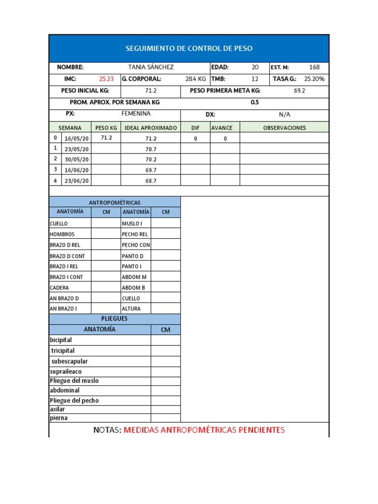 Formato Control de Peso | PDF | Recreación | Ejercicio físico