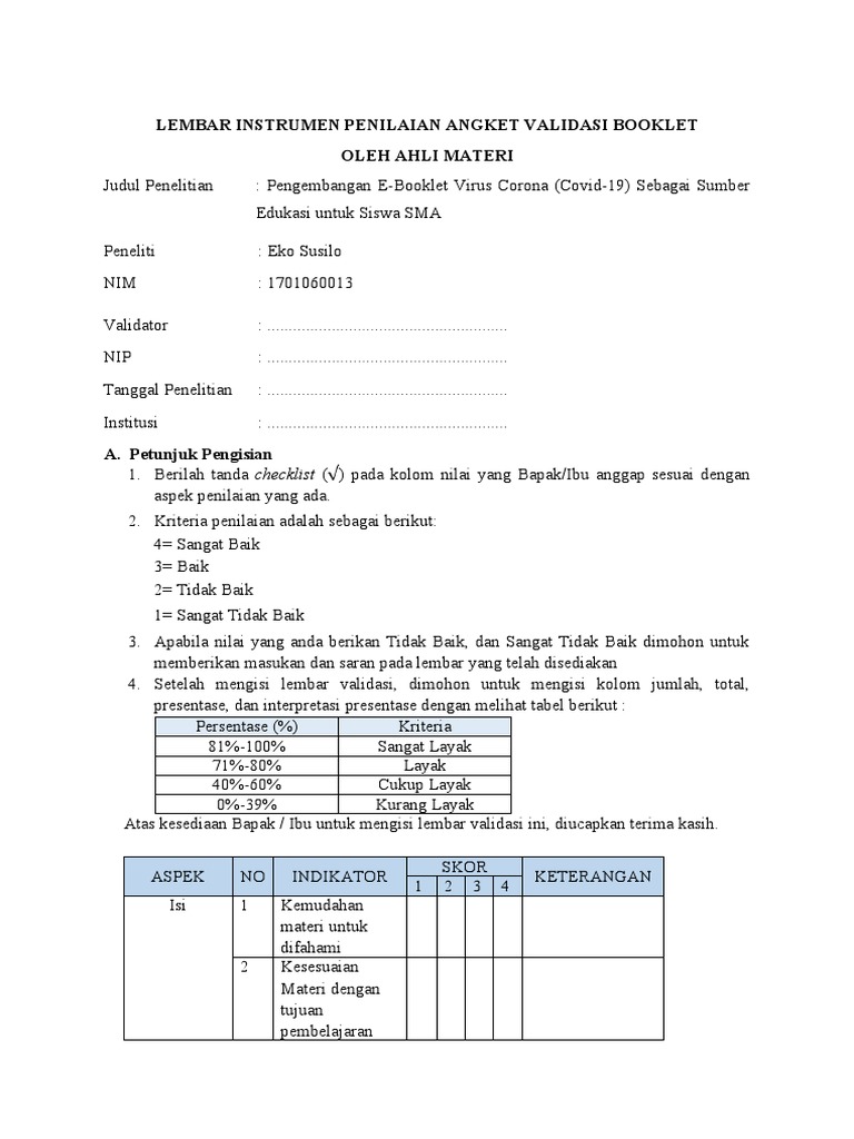 Angket Validasi Ahli Materi | PDF