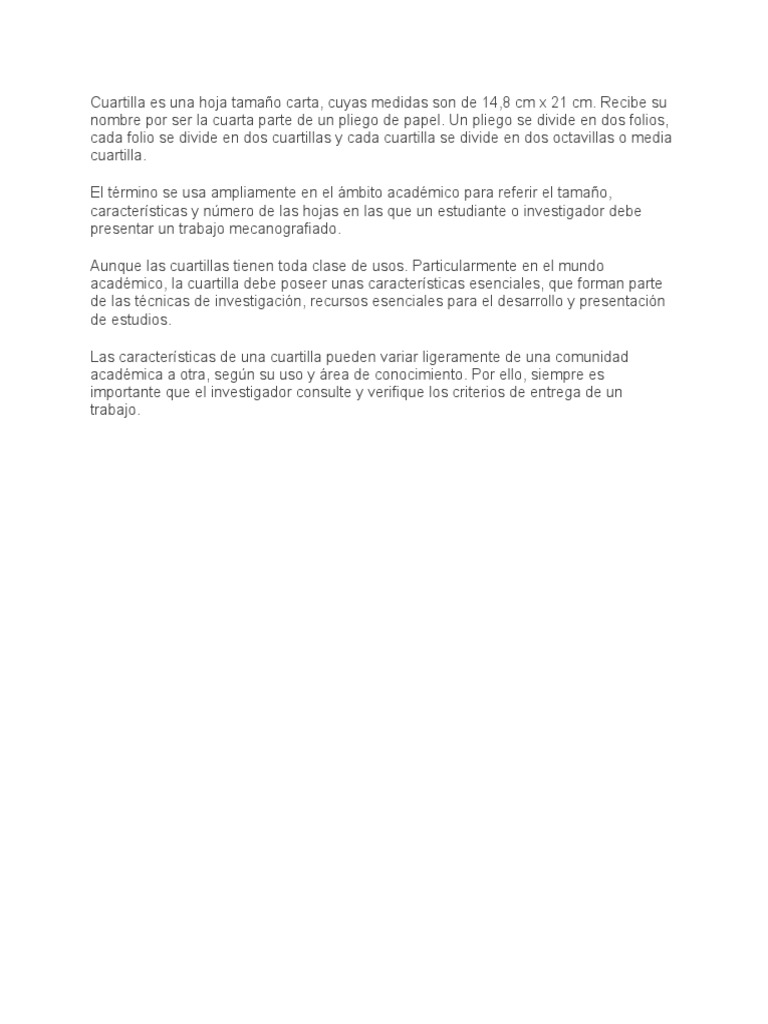 Definición y uso de cuartillas académicas | PDF