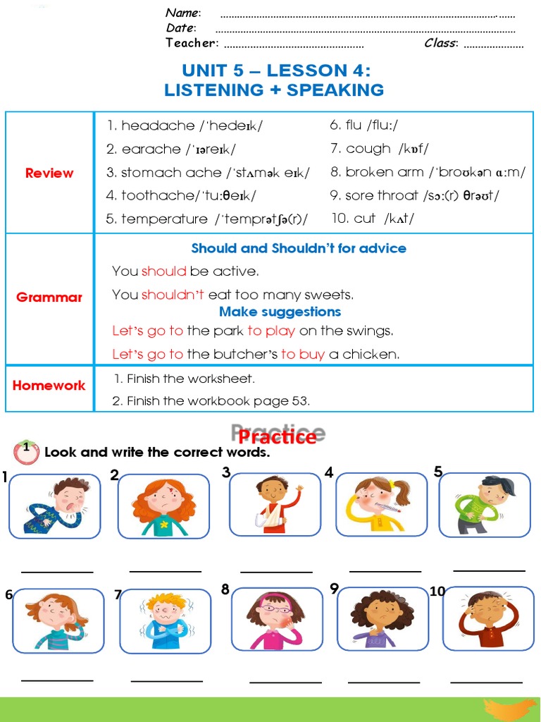 Practice: Unit 5 - Lesson 4: Listening + Speaking | PDF