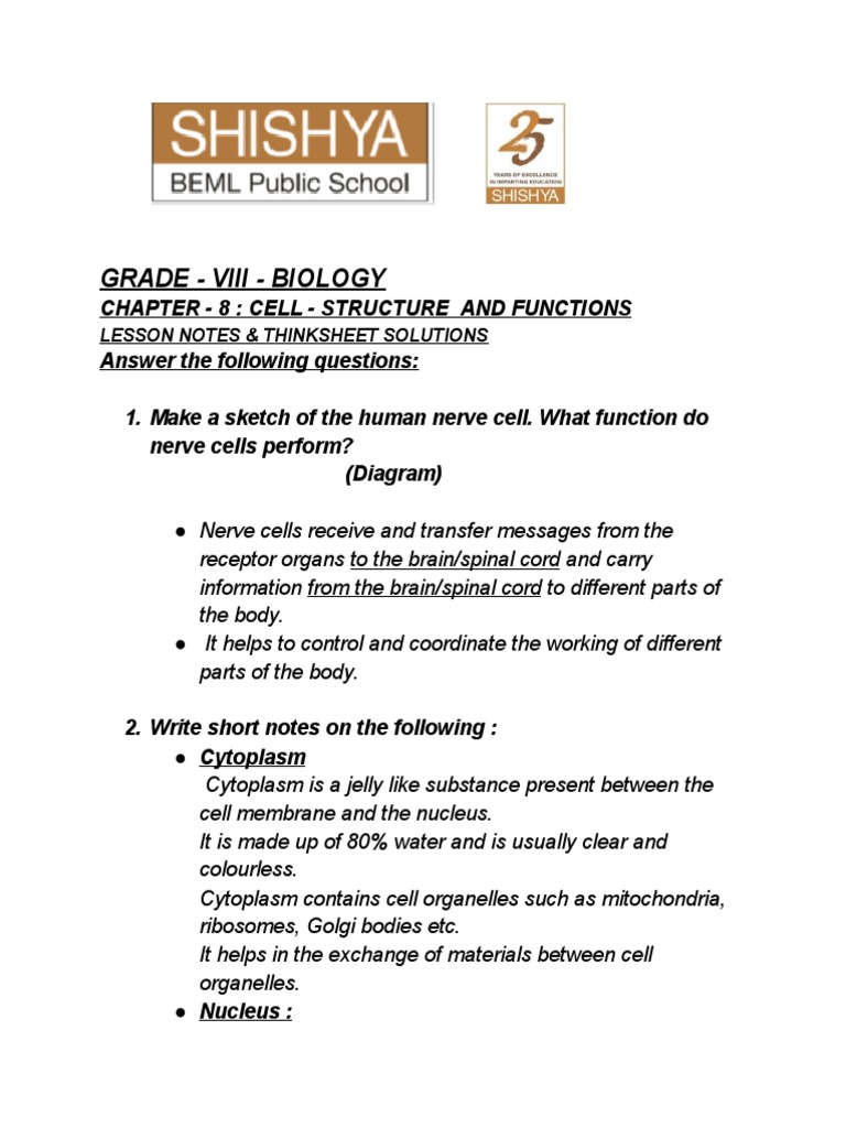 Grade VIII-Biology - Lesson Notes & Thinksheet Solutions - Chapter-8 ...