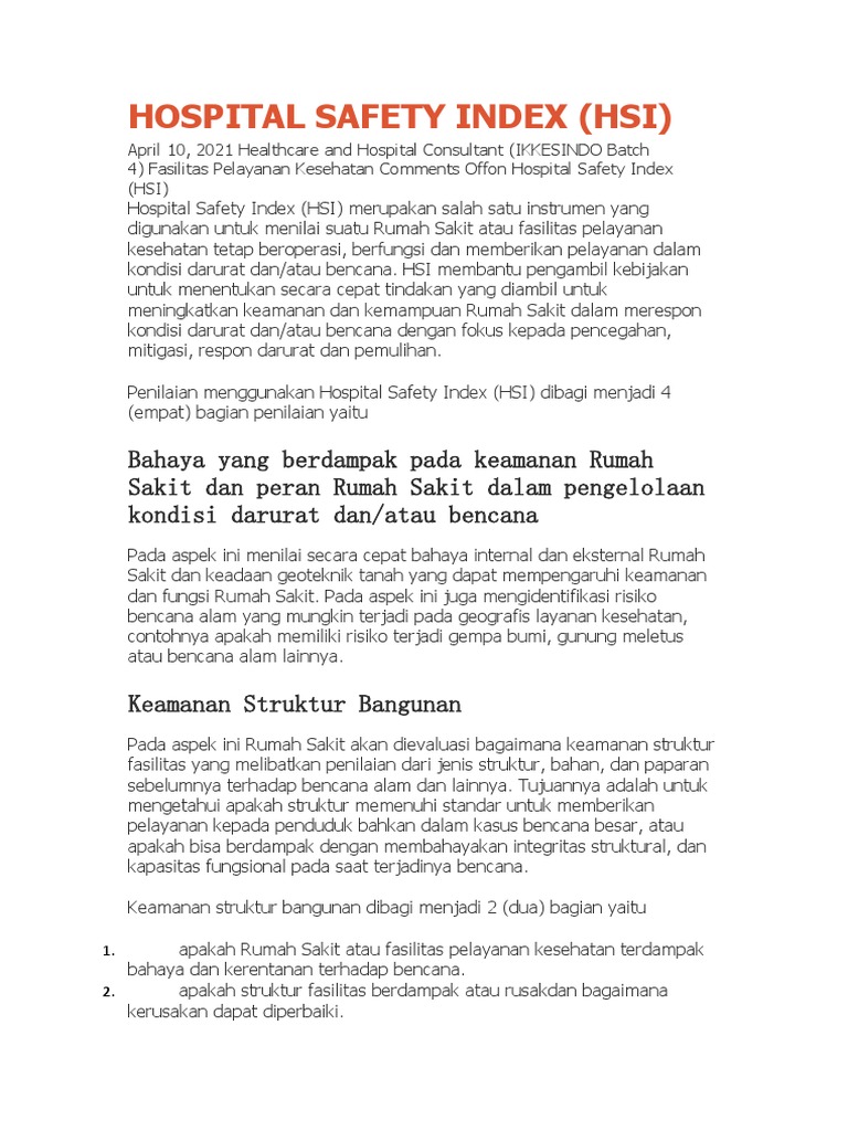 Hospital Safety Index (Hsi) | PDF