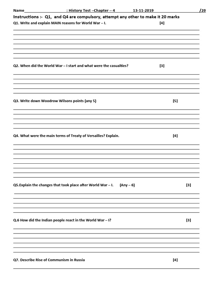 History Test - Class 8 Chapter - 4 | PDF