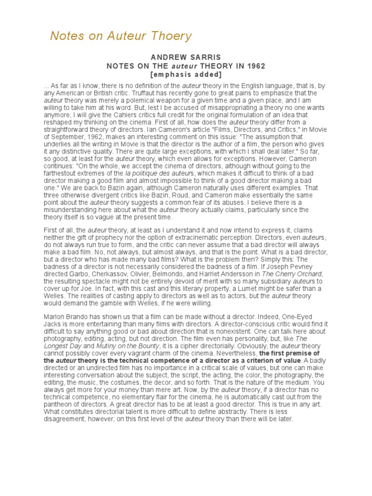 Sarris Theory | PDF | Leisure