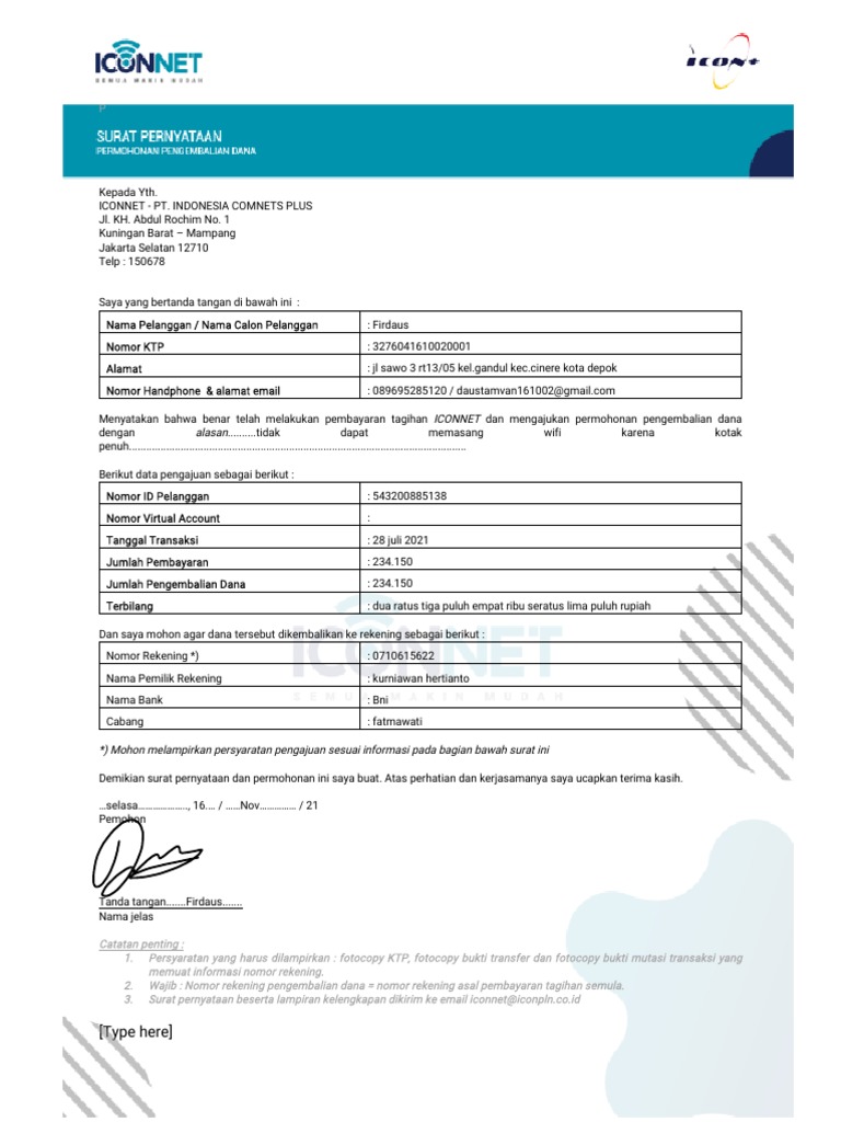 1637056095formulir Pengajuan Refund ICONNET 2021 | PDF