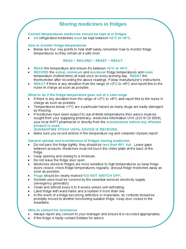 Storing Medicines in Fridges and Clinics | PDF | Refrigerator | Temperature