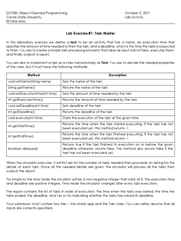 Lab Exer #1 - Task Master | PDF | Simulation | Software Development