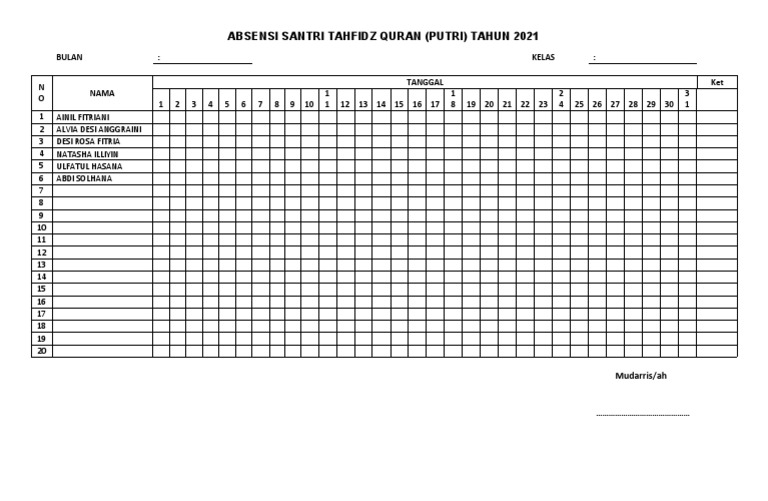 Absensi Santri Tahfidz Quran | PDF
