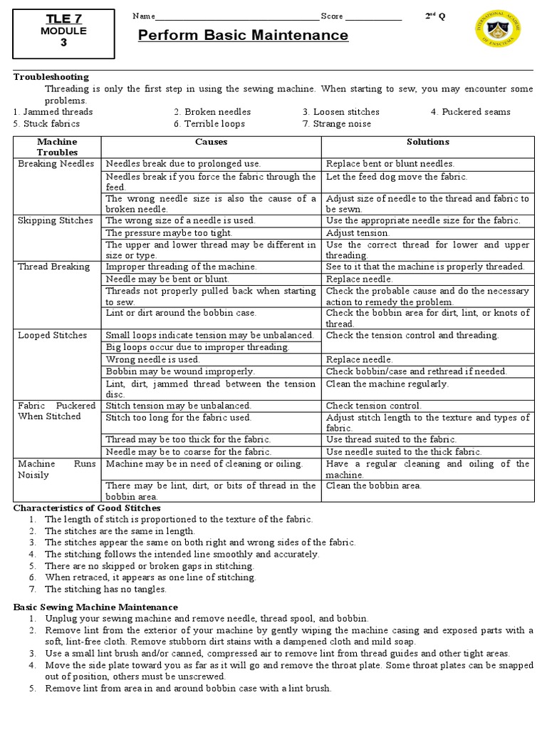 Perform Basic Maintenance | PDF | Sewing Machine | Sewing
