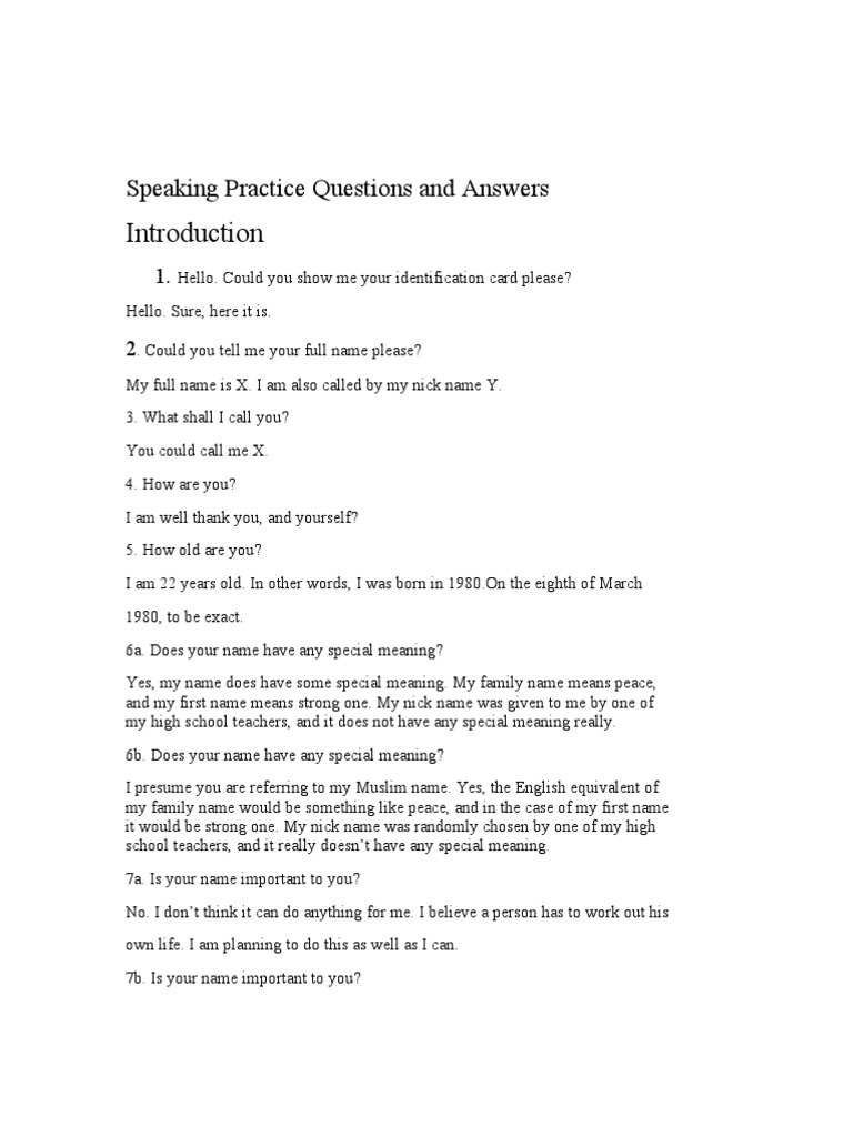 Speaking Practice Questions and Answers | PDF