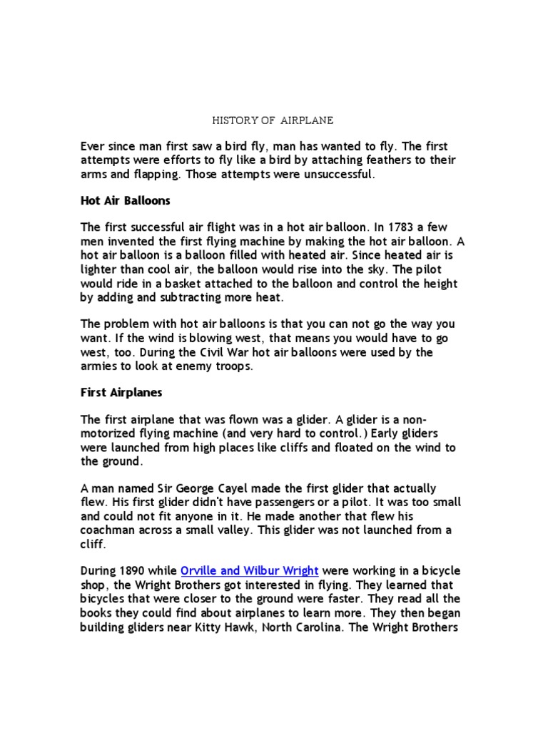 HISTORY OF THE AIRPLANE: FROM GLIDERS TO JET ENGINES | PDF | Wright ...