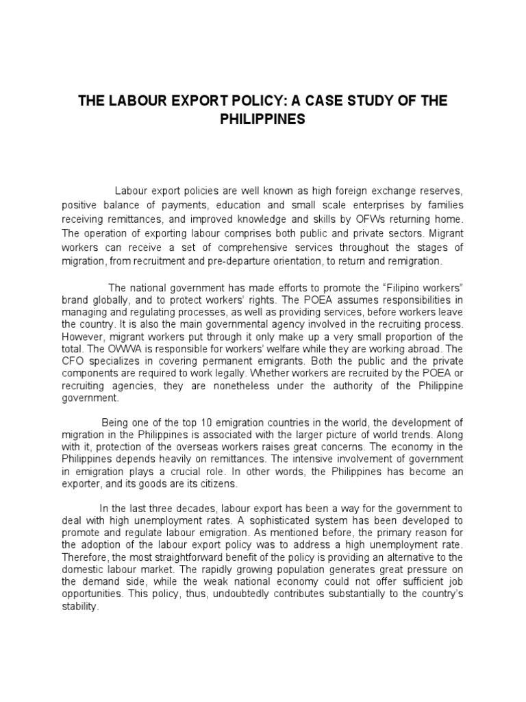 Philippines Labor Export Policy Overview | PDF | Economies