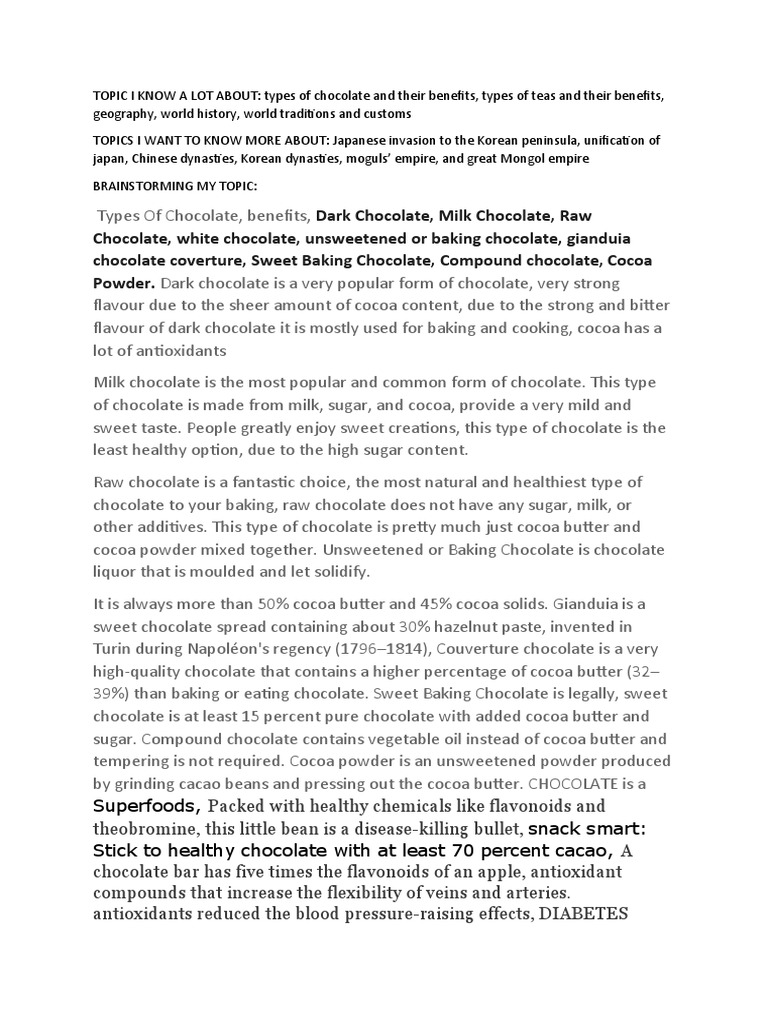 Types of Chocolate and Their Benefits | PDF | Chocolate | Theobroma