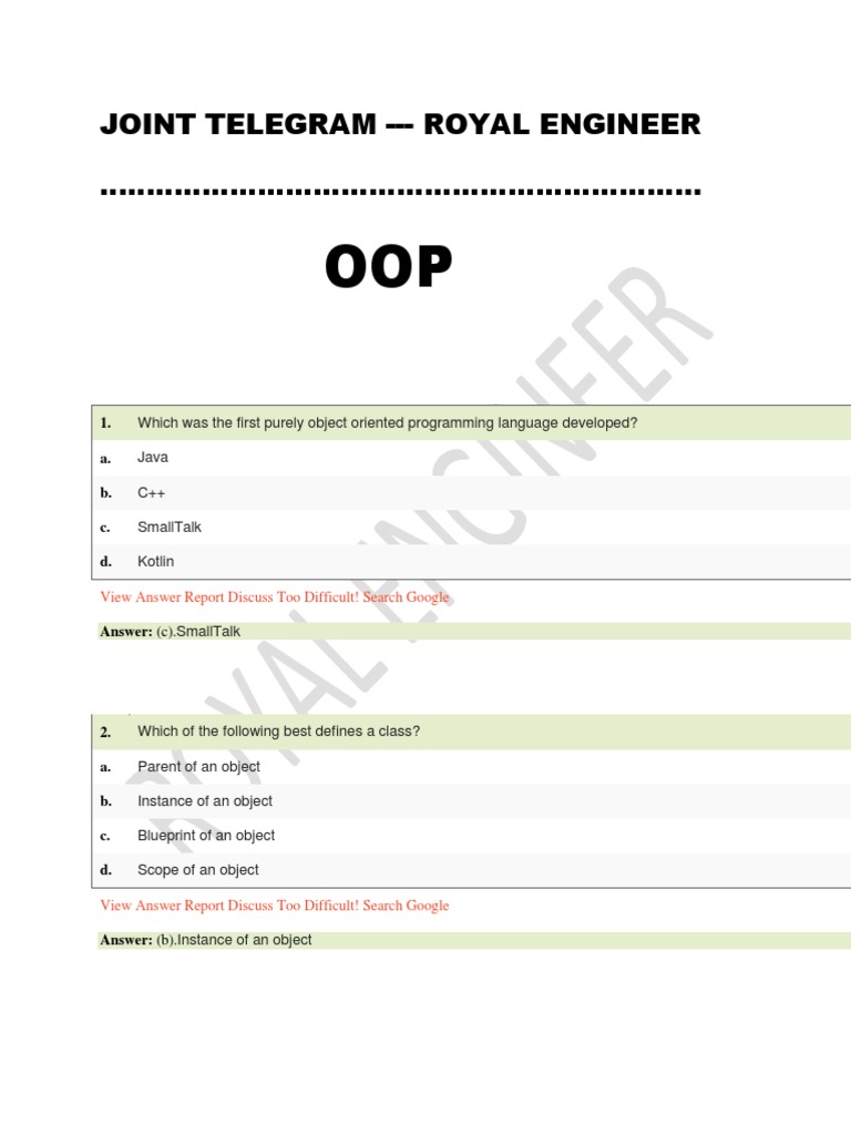 Oop Mcq Bank Pdf Class Computer Programming Object Oriented Programming