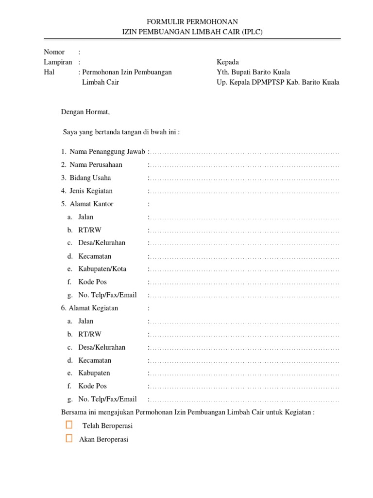 FORM IZIN PEMBUANGAN LIMBAH CAIR (IPLC) TAHUN 2019 - WordToPdf | PDF