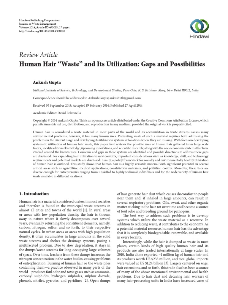 Human Hair Waste and Its Utilization Gaps and Possibilities | PDF ...
