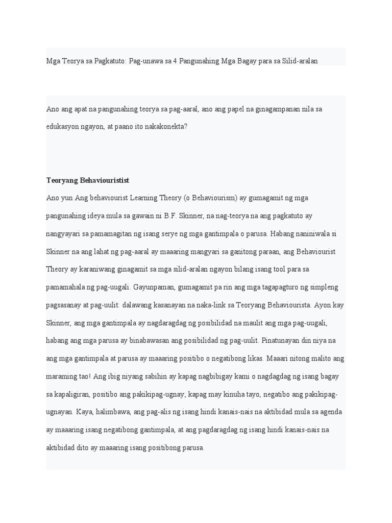 Learning Theories (Tagalog Version) | PDF