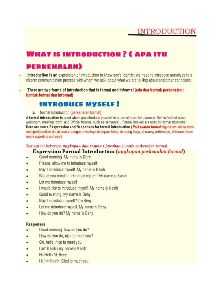 Understanding Self-Introductions | PDF | Language Arts & Discipline