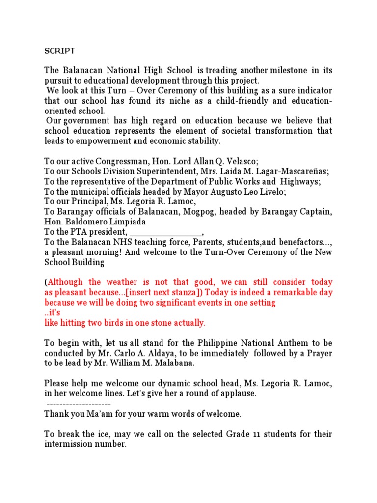 Script For Turn Over Ceremony | PDF | Business | Social Science