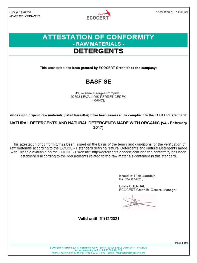 Ecocert Detergents (Home Care) | PDF | Surfactant | Detergent