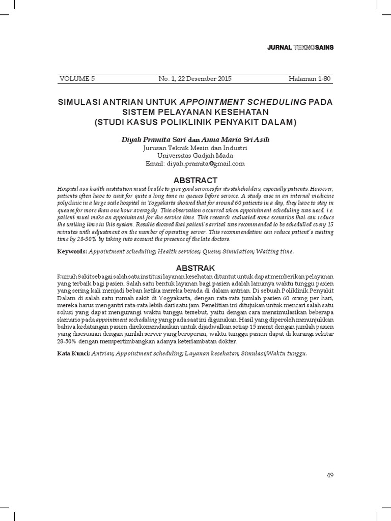Simulasi Antrian Untuk Appointment Scheduling Pada | PDF