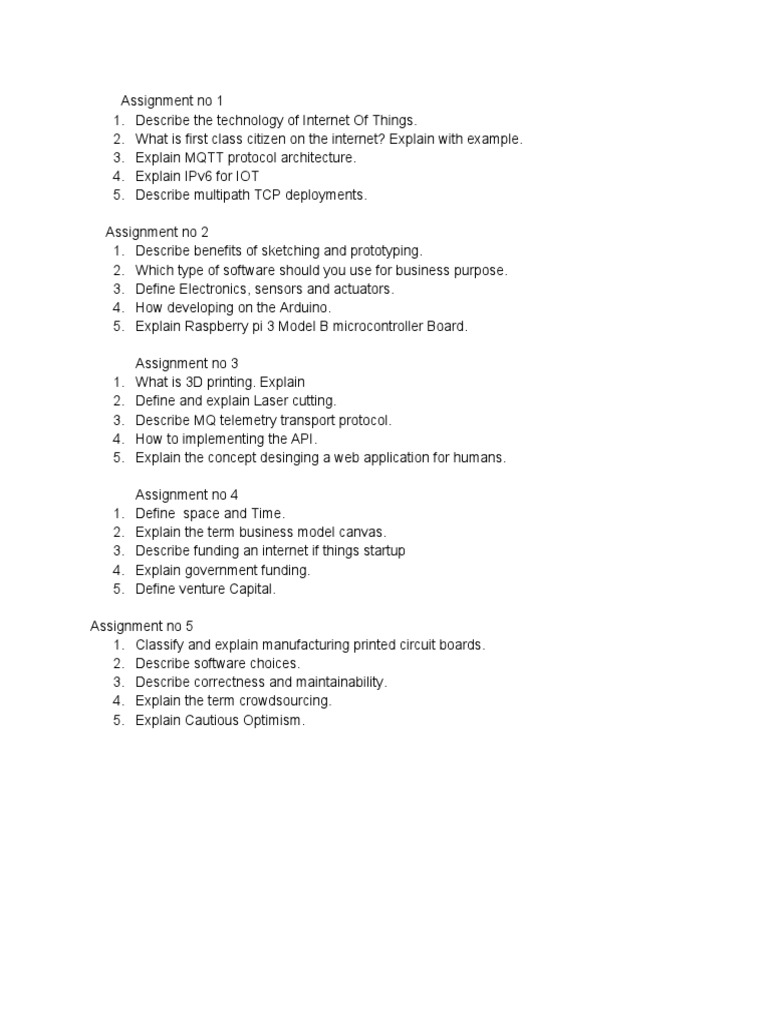 IOT Assignment Questions | PDF