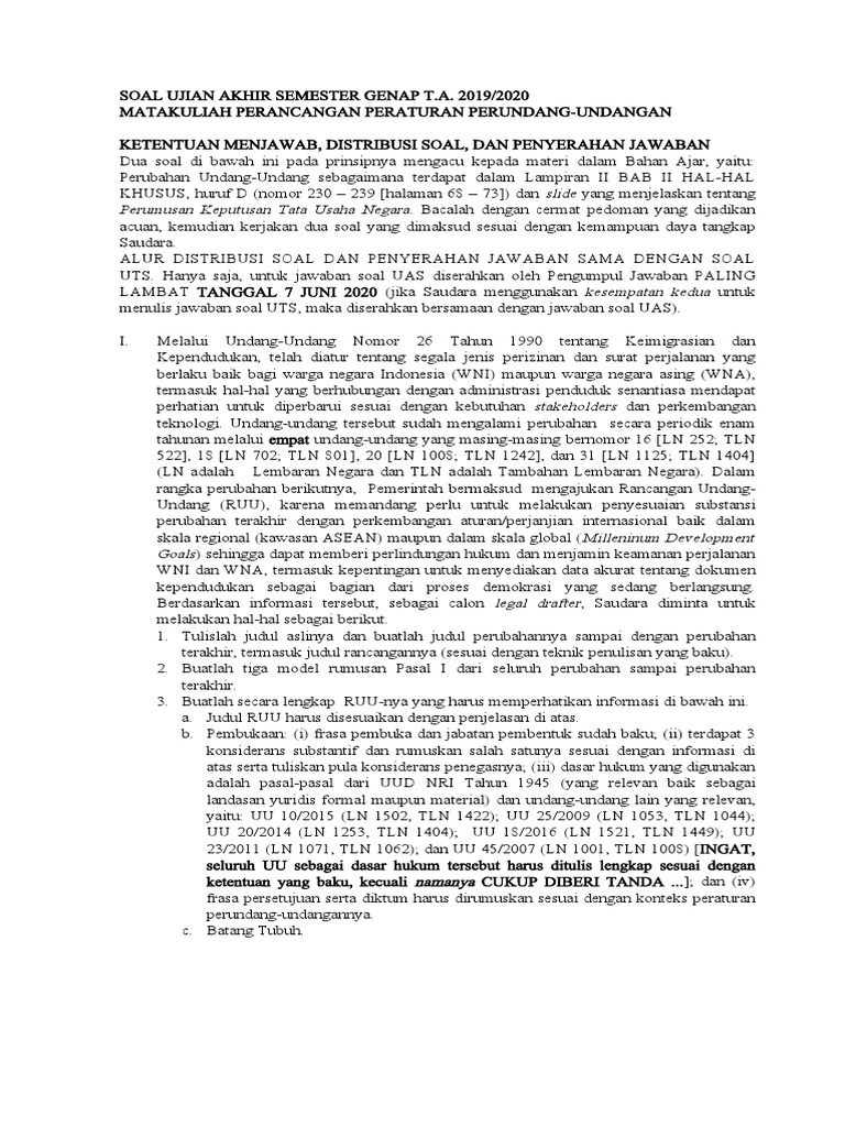 Soal UAS Genap 19 - 20 PPP | PDF | Hukum