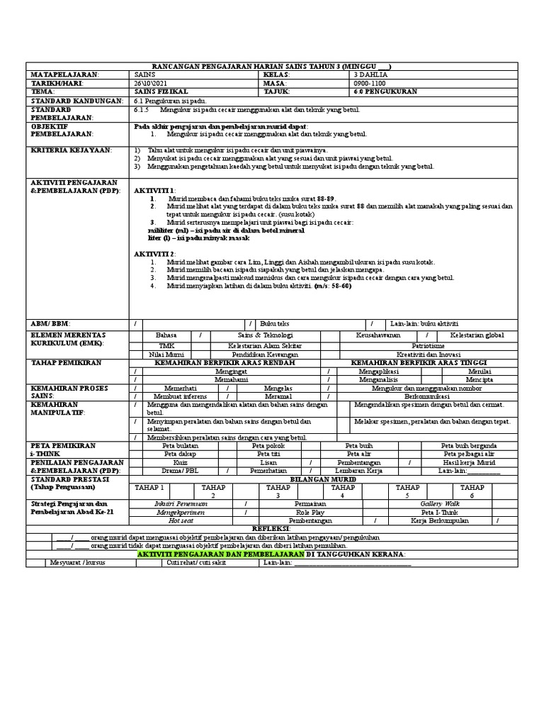 Pengukuran Isi Padu Cecair Tahun 3 | PDF