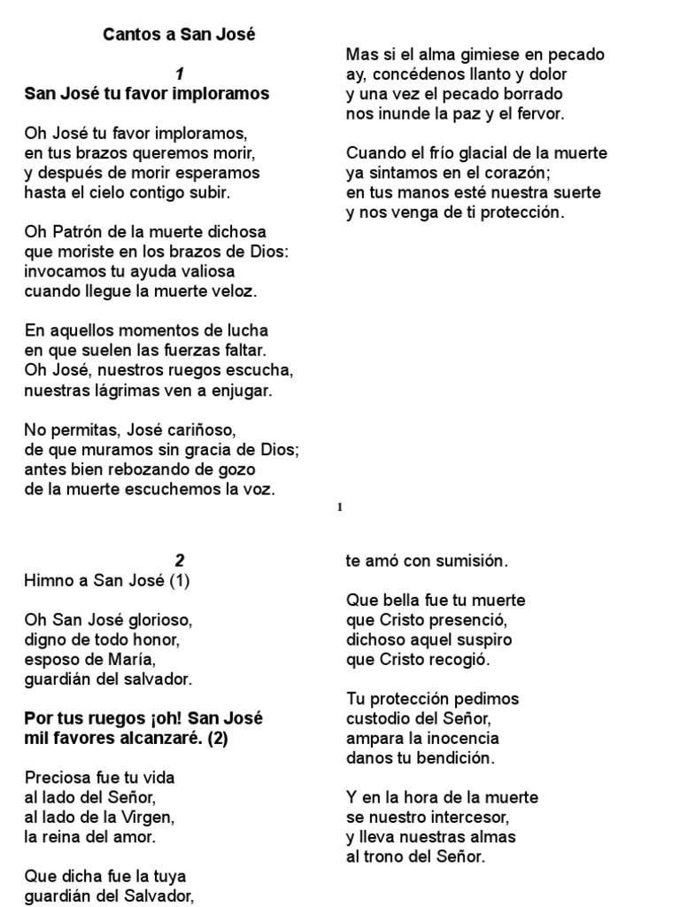 Cantos A San José, Actualización 2021 | PDF | San José | María, madre ...
