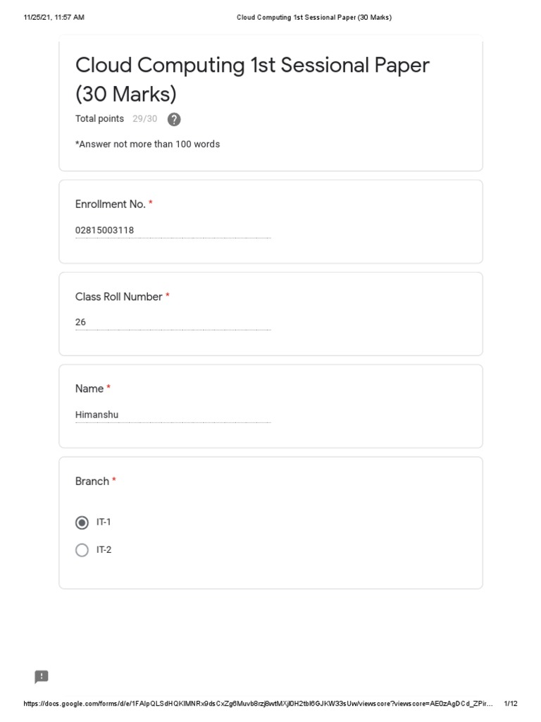 Cloud Computing 1st Sessional Paper (30 Marks) | PDF | Cloud Computing ...