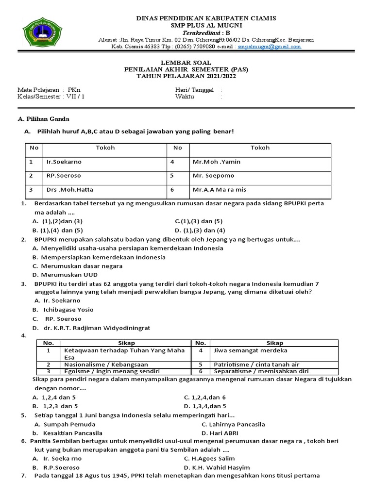 Soal Pas PKN 7 | PDF | Ilmu Sosial
