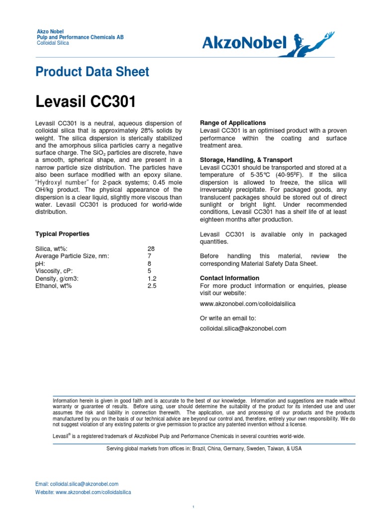Levasil CC301: Product Data Sheet | PDF | Silicon Dioxide | Colloid