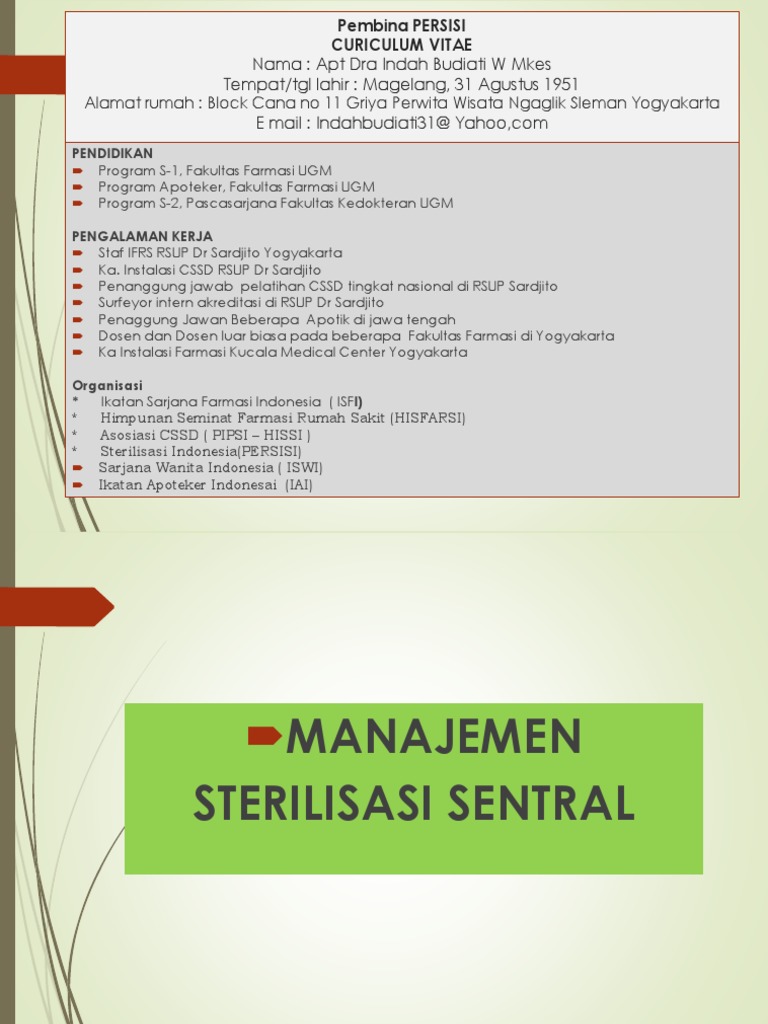 CV-4-1-MATERI CSSD - Indah Manajemen Sterilisasi Sentral | PDF
