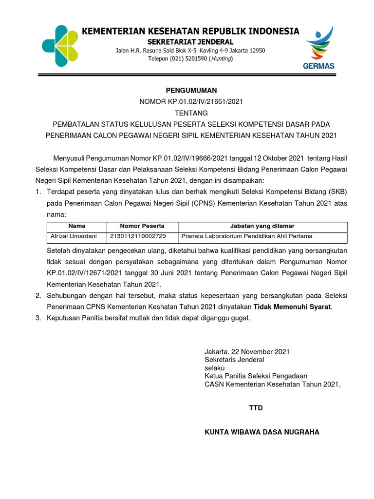 Pengumuman Pembatalan Kelulusan | PDF