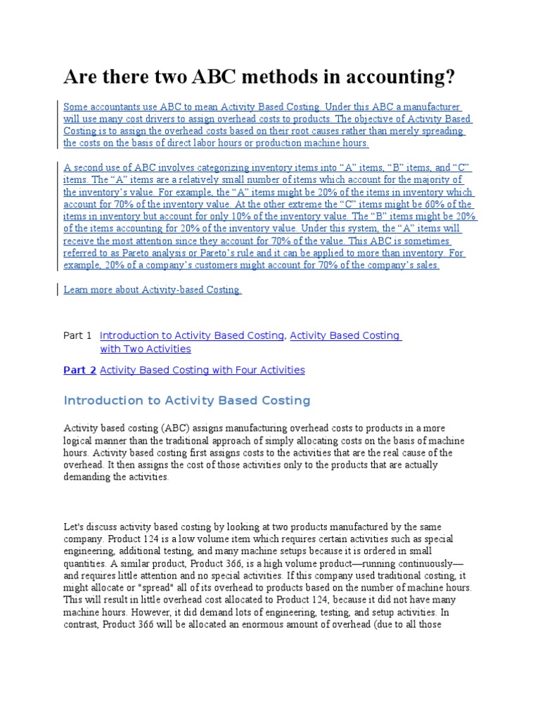 Are There Two ABC Methods in Accounting?: Introduction To Activity ...