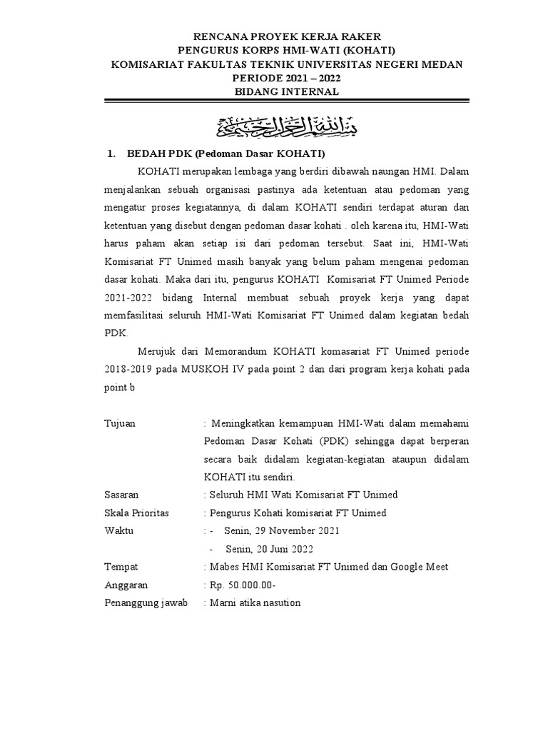 Contoh Progja Internal Kohati | PDF