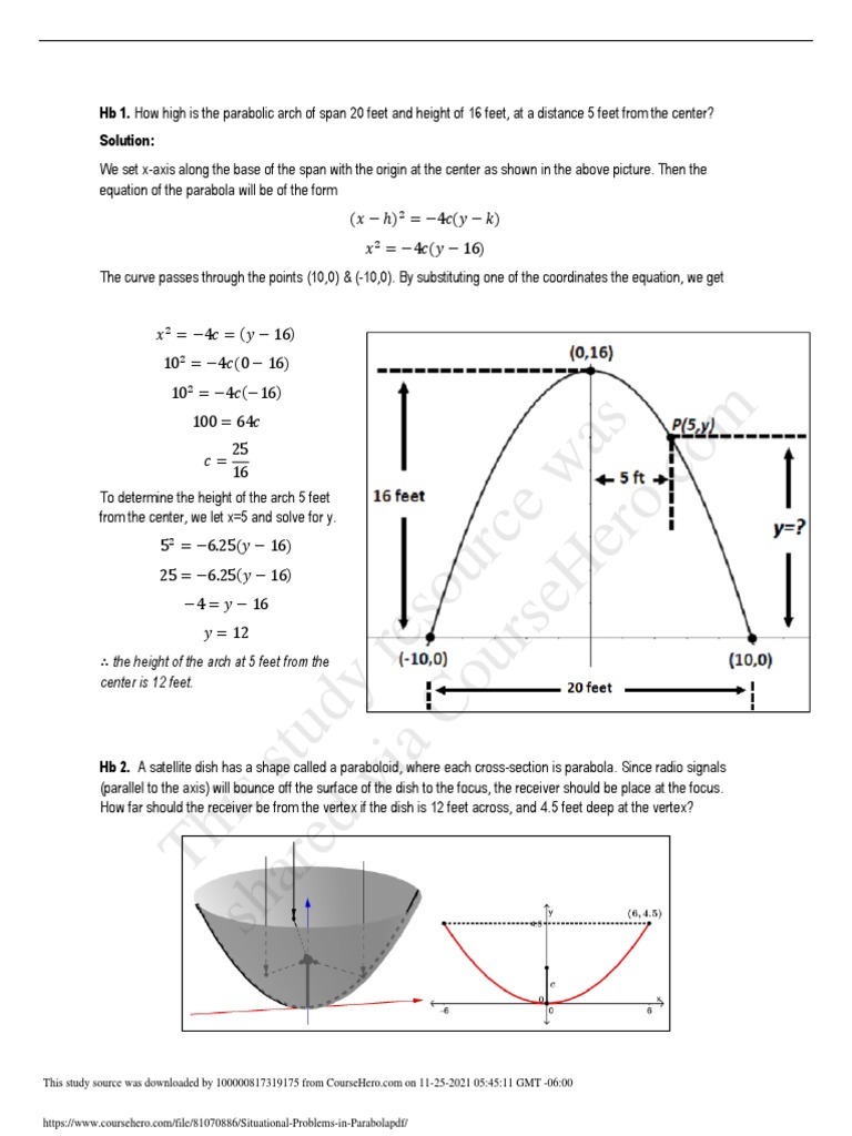 Situational Problems in Parabola PDF | PDF | Geometry | Geometric Shapes