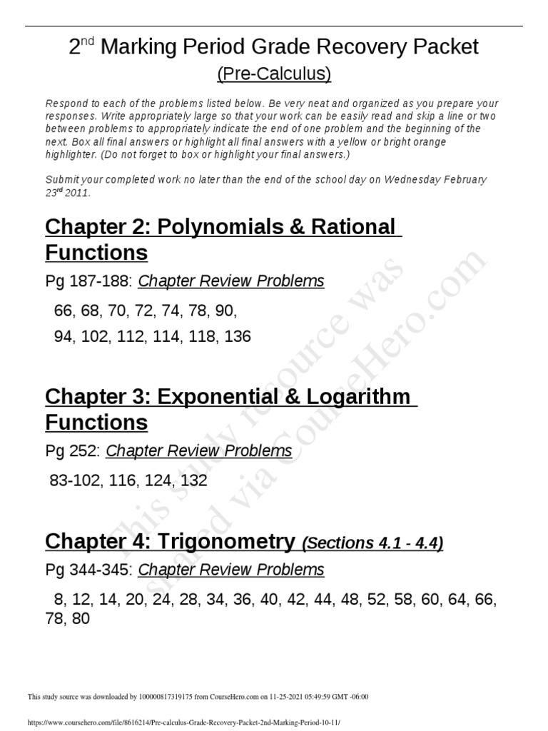 This Study Resource Was: 2 Marking Period Grade Recovery Packet ...