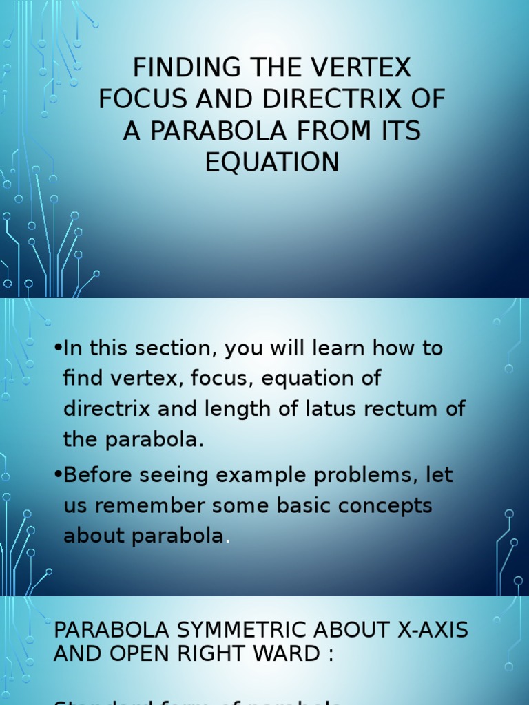 Finding Vertex, Focus, and Directrix | PDF