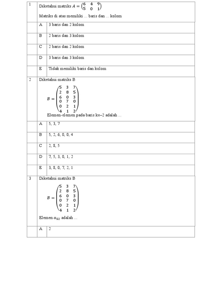 Soal Latihan Matriks | PDF