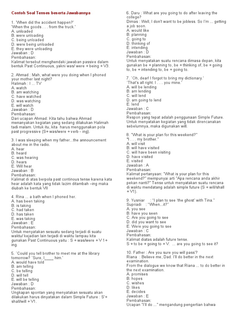 Contoh Soal Tenses Beserta Jawabannya | PDF | Grammar | Linguistics