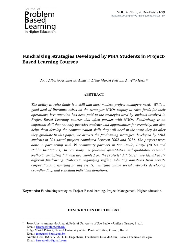 Fundraising Strategies Developed by MBA Students in Project-Based ...