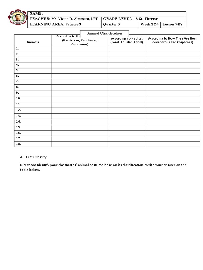 Grade 3 Week 3&4-Animal Classification | PDF | Wellness | Science ...