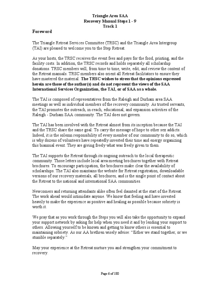 Foreword: Triangle Area SAA Recovery Manual Steps 1 - 9 Track 1 | PDF