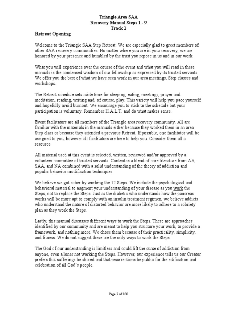 Retreat Opening: Triangle Area SAA Recovery Manual Steps 1 - 9 Track 1 ...