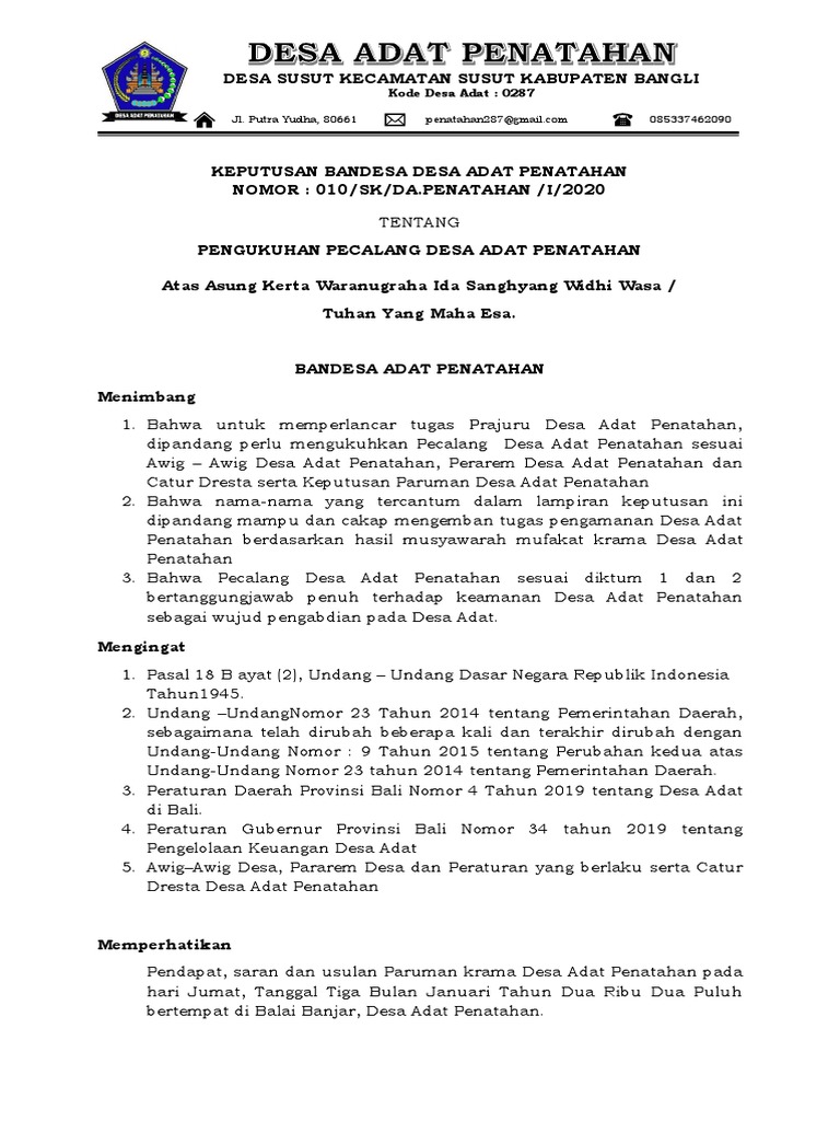 SK Pengukuhan Pecalang | PDF
